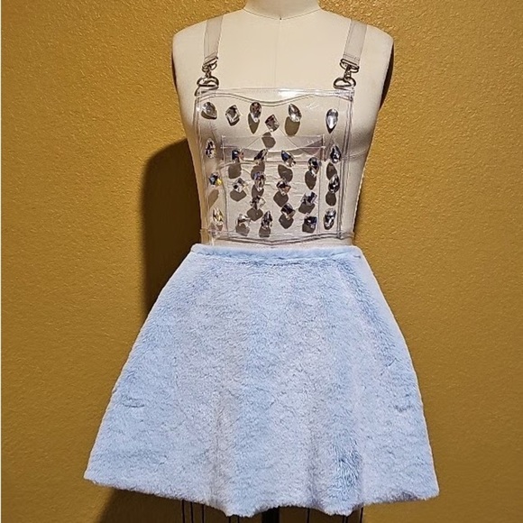 Dolls Kill | Dresses | Nwt Dolls Kill Dress Clear Studded Blue Faux Fur ...